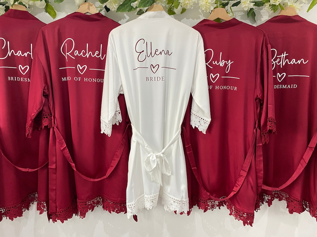 Burgundy Bridesmaid Robes Bride Gift Bridesmaid Gift Satin Lace Robe ...