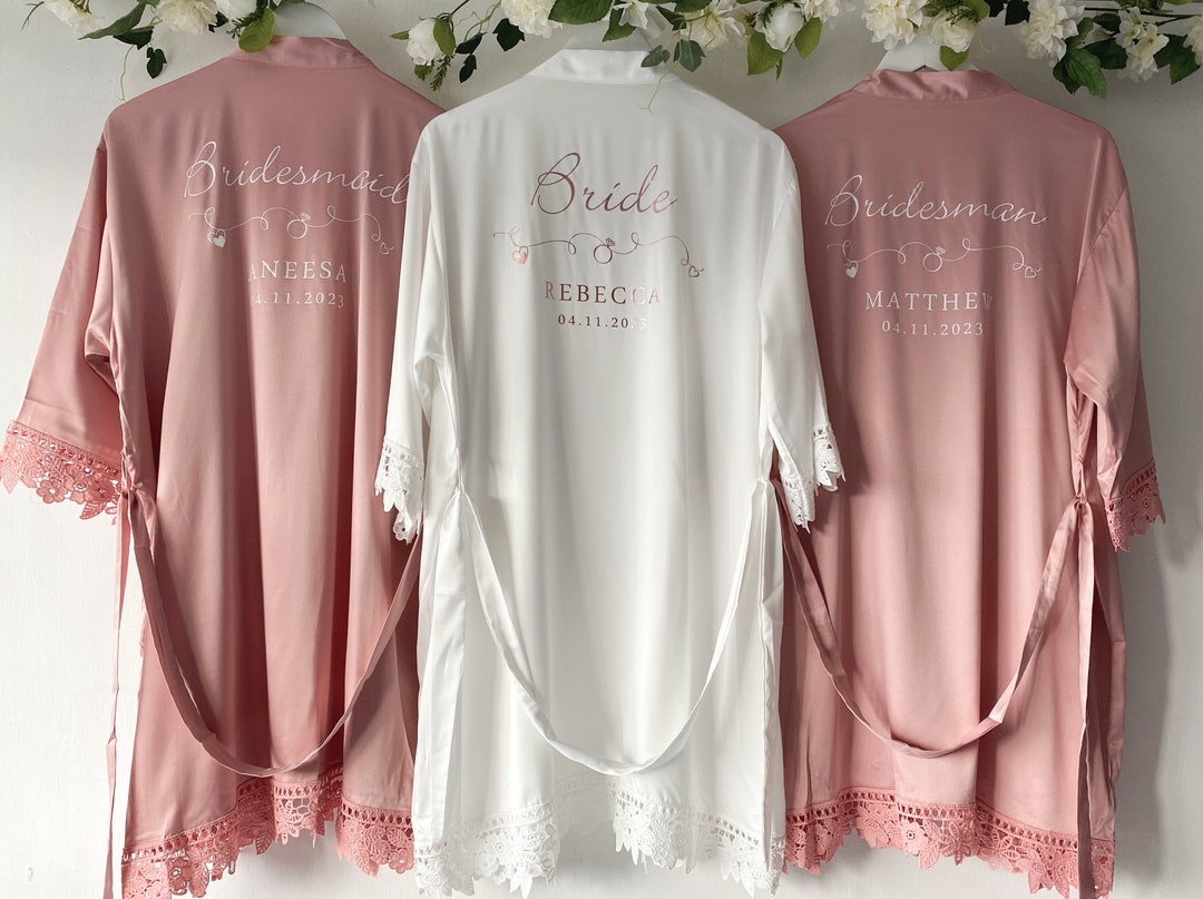 Dusky Rose Bridesmaid Robes Bride Gift Bride Robe Pink Satin Lace Robe ...