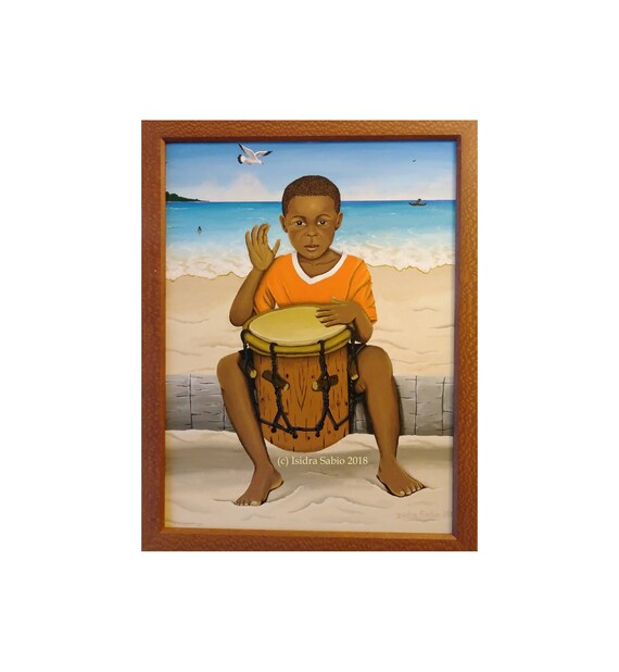 Painting of a Garifuna Boy Playing the Drums at the Beach | Etsy Australia