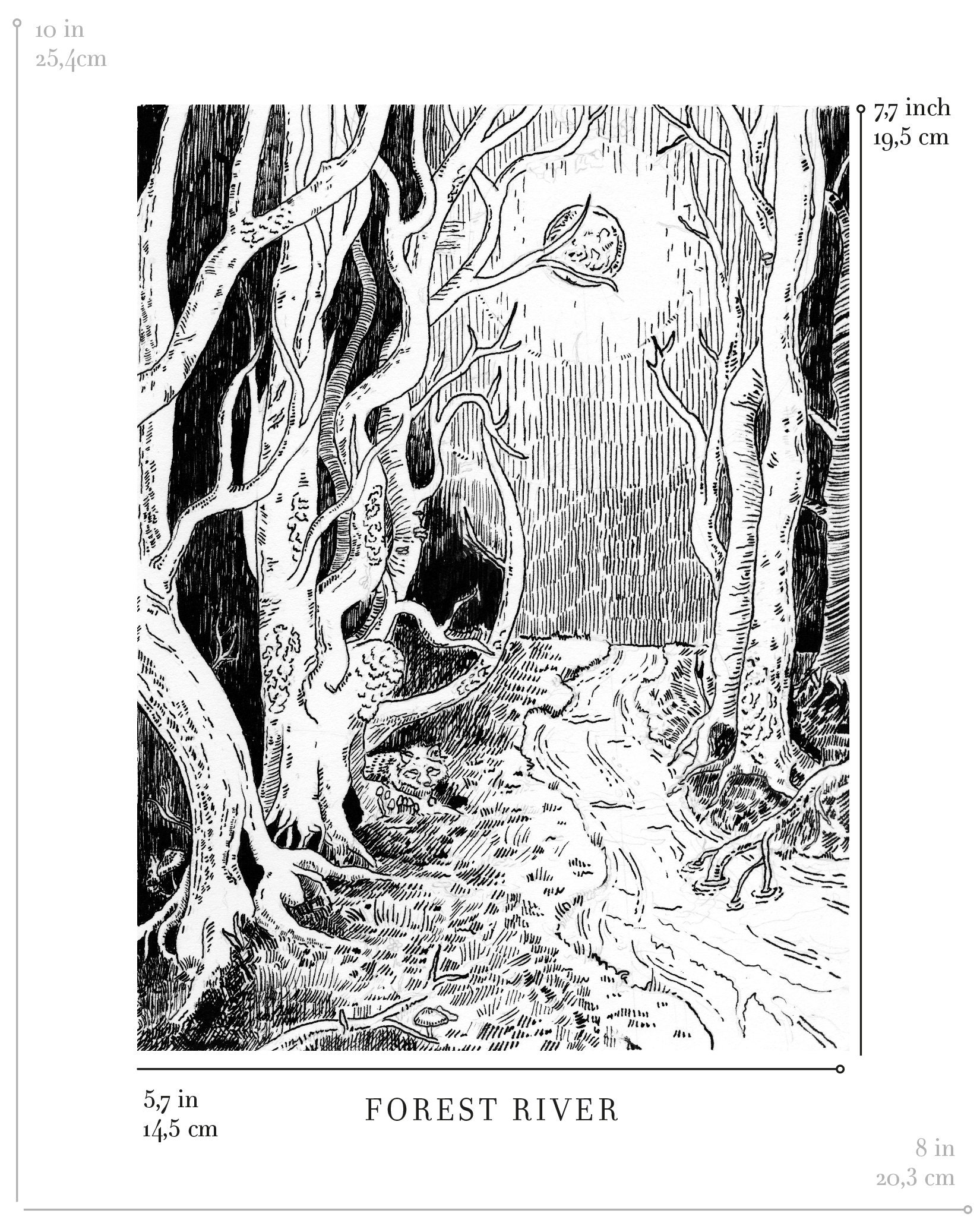 Kids Printable Wall Art : Ink Illustration of River Theme - Etsy