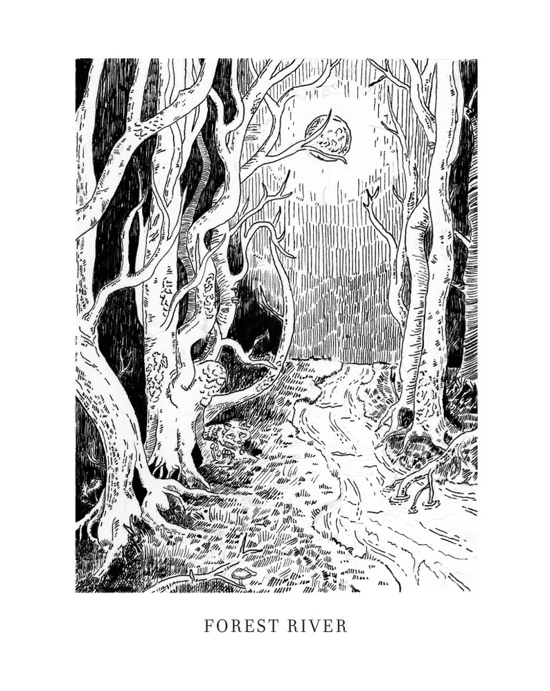 Kids Printable Wall Art : Ink Illustration of River Theme - Etsy