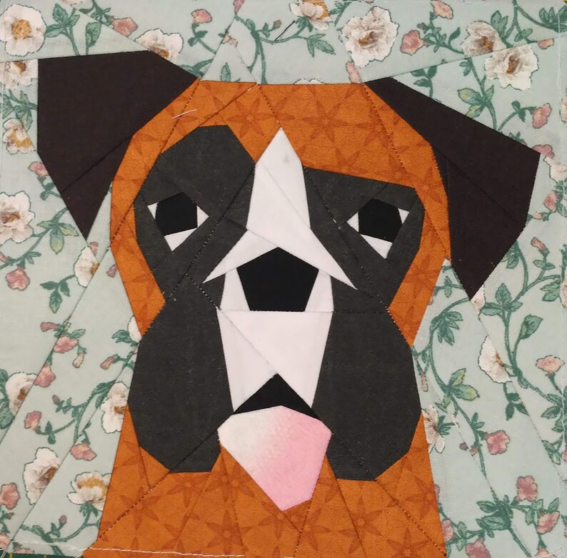 Boxer dog Quilt Block Pattern fullface | Etsy