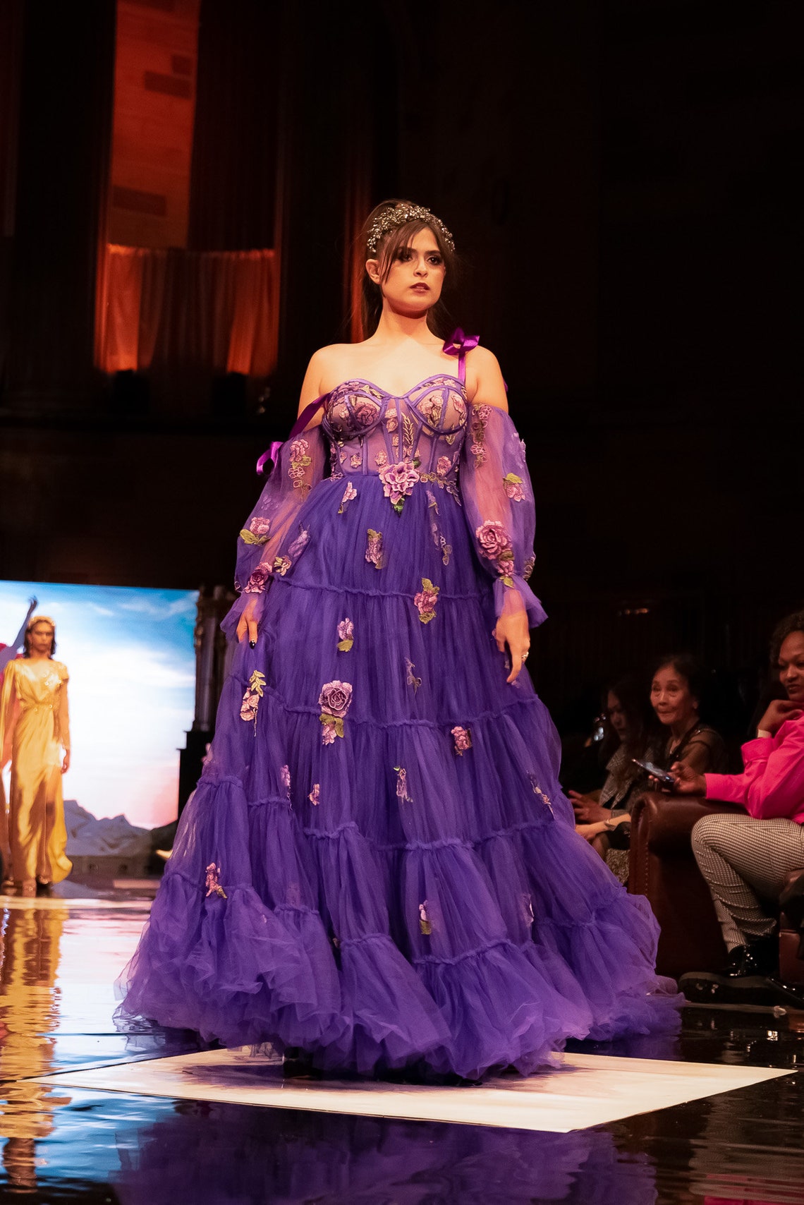 Dark Purple Tulle Dress, Party Wear Gown, Floral Tulle Wedding Dress ...