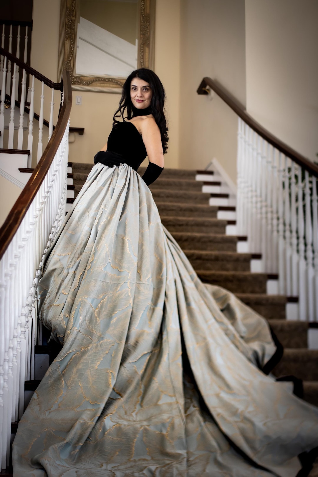 Regal Gothic Pandora Gown With Velvet Sweetheart Bodice and Brocade ...