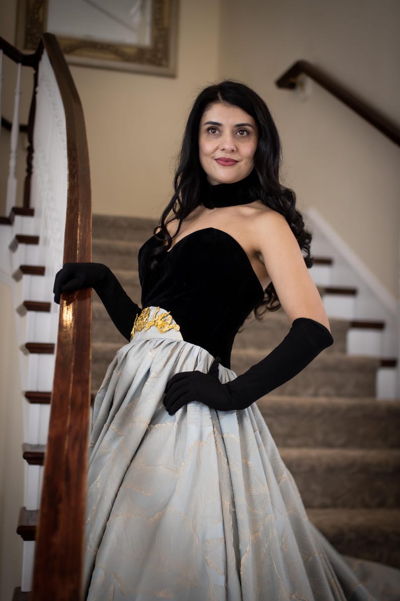 Regal Gothic Pandora Gown With Velvet Sweetheart Bodice and Brocade ...