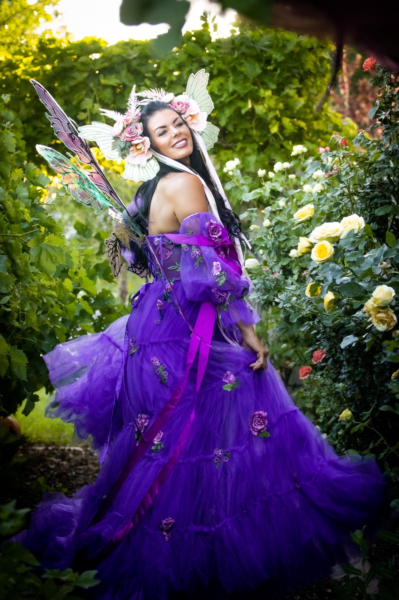 Dark Purple Tulle Dress, Party Wear Gown, Floral Tulle Wedding Dress ...