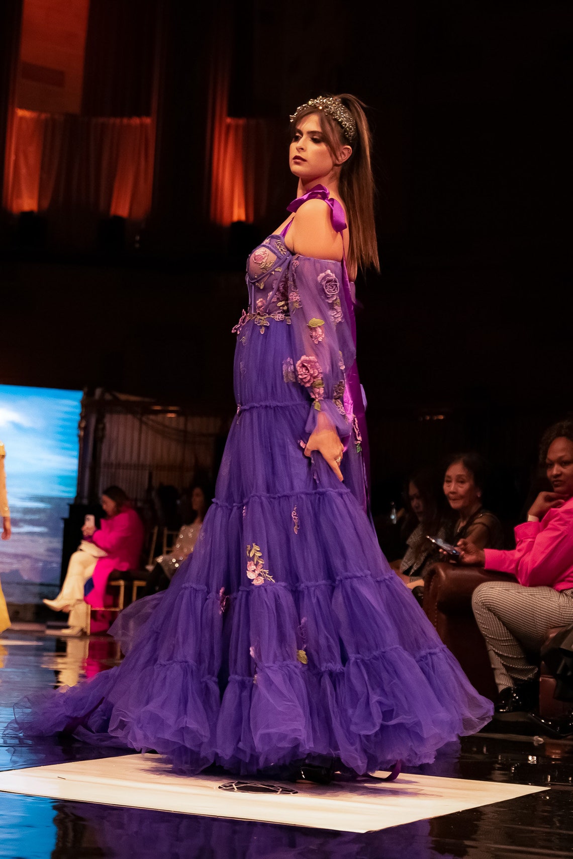 Dark Purple Tulle Dress, Party Wear Gown, Floral Tulle Wedding Dress ...