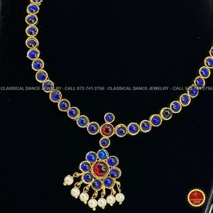 Traditional Kempu BLUE Addiga Necklace Pearls Temple Indian Jewelry ...