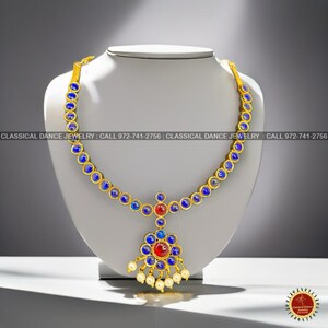 Traditional Kempu BLUE Addiga Necklace Pearls Temple Indian Jewelry ...