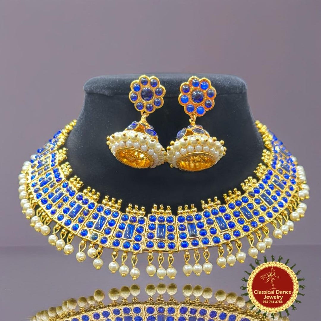 BLUE CHOKER POOTHALI Kemp Temple Indian Jewelry | Short Necklace ...