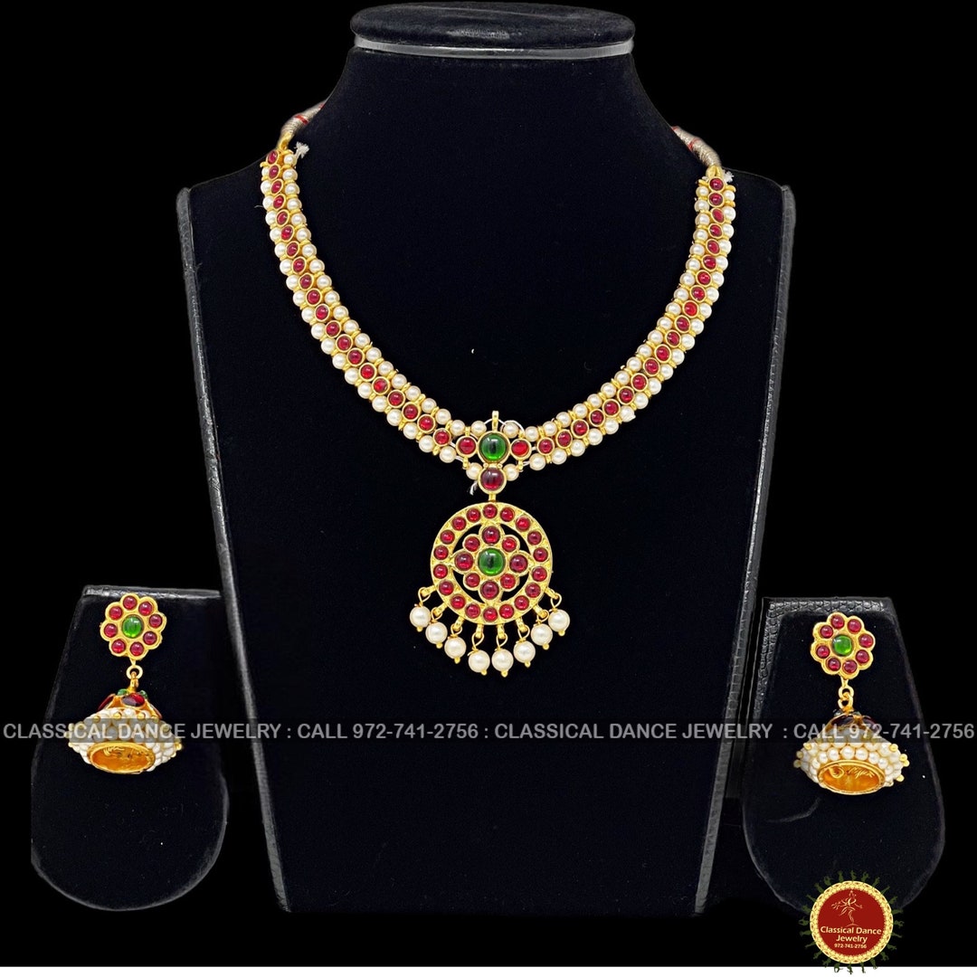 Traditional Kempu Chain Necklace Haram Pearls Temple Indian Jewelry ...