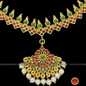 Traditional Kempu Chain Necklace Haram Pearls Temple Indian Jewelry ...