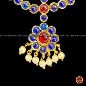 Traditional Kempu BLUE Addiga Necklace Pearls Temple Indian Jewelry ...