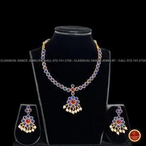Traditional Kempu BLUE Addiga Necklace Pearls Temple Indian Jewelry ...