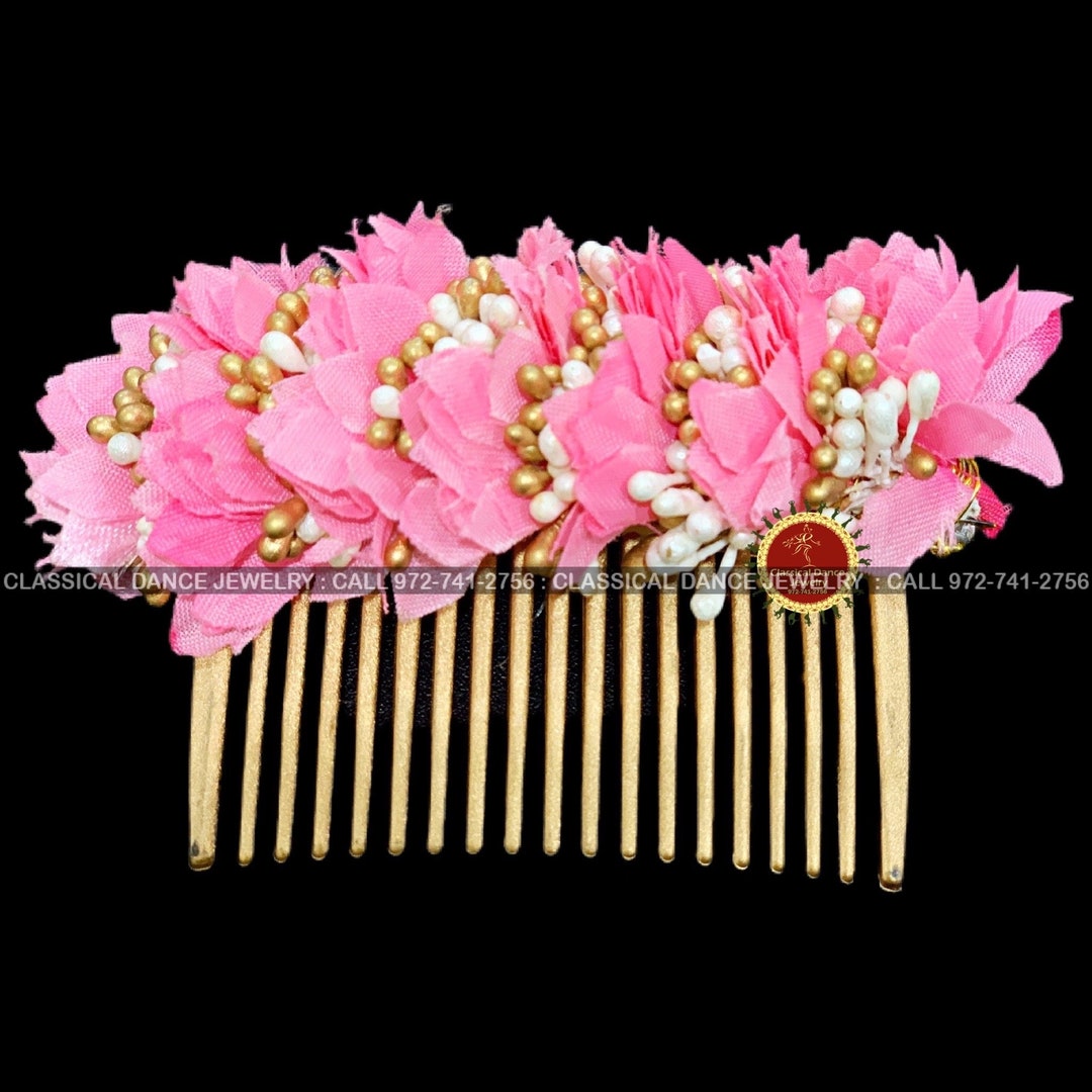 Pink Flowers Brooch Veni Indian Hair Piece | Hair Bun, Juda, Bridal ...