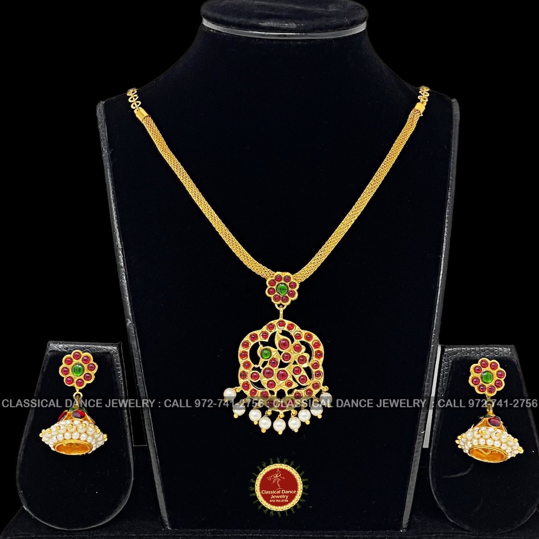 Traditional Kempu Chain Necklace Haram Pearls Temple Indian Jewelry ...