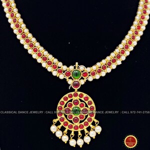 Traditional Kempu Chain Necklace Haram Pearls Temple Indian Jewelry ...