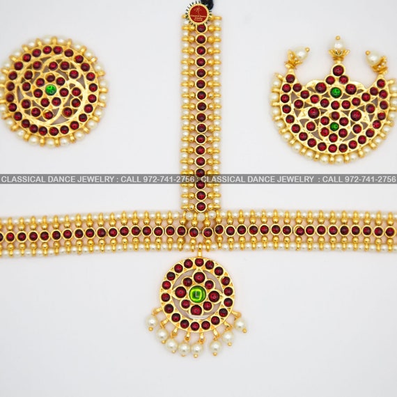 Pearl Kempu Temple Indian Jewelry Headset Bharatnatyam Kuchipudi Parties Weddings Birthdays Classical Dance Jewelry Etsy