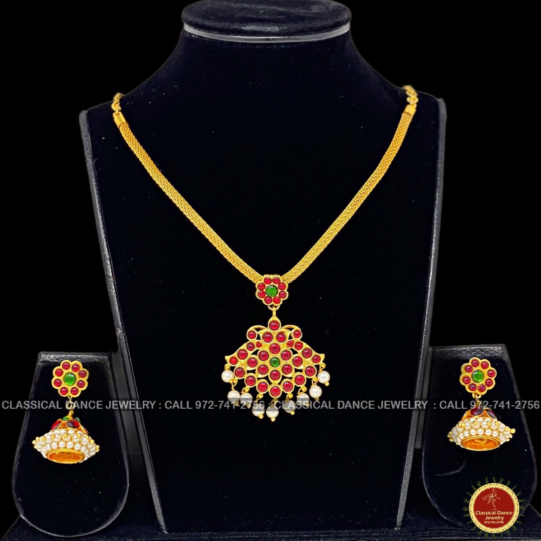 Traditional Kempu Chain Necklace Haram Pearls Temple Indian Jewelry ...
