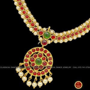 Traditional Kempu Chain Necklace Haram Pearls Temple Indian Jewelry ...