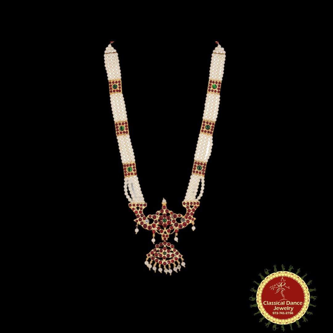 4 Lines Long Pearl Haram Indian Jewelry | Open Peacock | Bharatnatyam ...