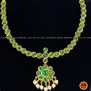 Traditional Kempu GREEN Addiga Necklace Pearls Temple Indian Jewelry ...
