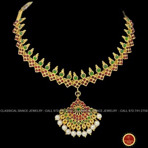 Traditional Kempu Chain Necklace Haram Pearls Temple Indian Jewelry ...