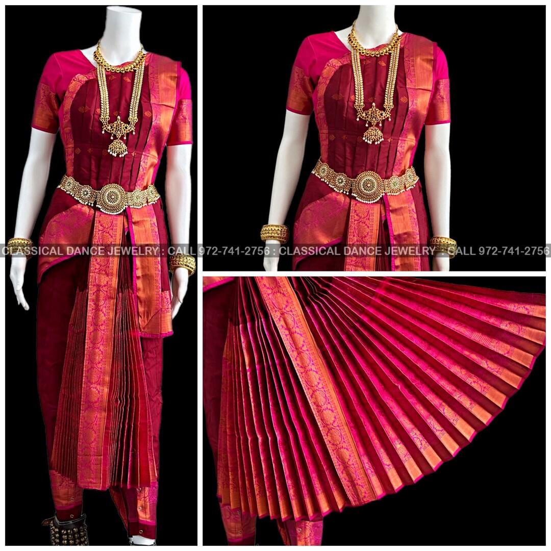 BROWN PINK 34 Inch Pant Length KUCHIPUDI Copper Zari Indian Dance ...