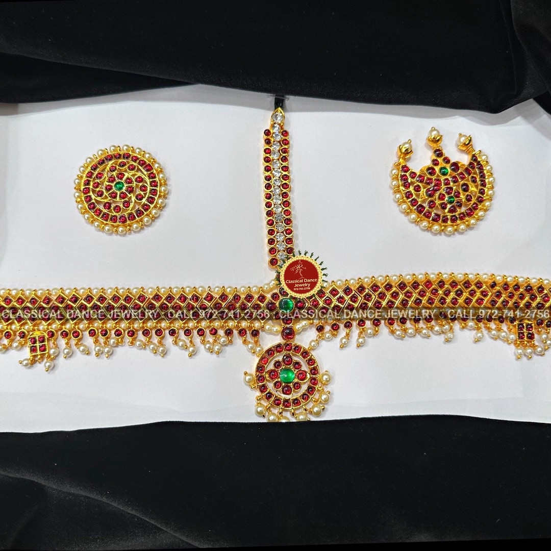 Red Kempu Temple Indian Jewelry Headset | Bharatnatyam, Kuchipudi ...
