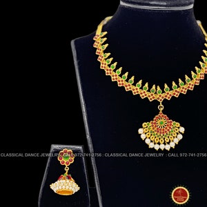 Traditional Kempu Chain Necklace Haram Pearls Temple Indian Jewelry ...