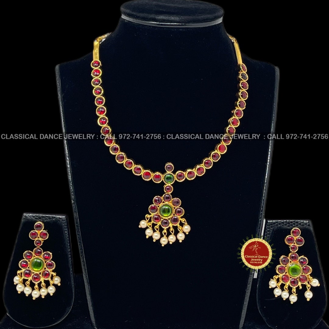 Traditional Simple Kempu Addiga Necklace Pearls Temple Indian Jewelry ...