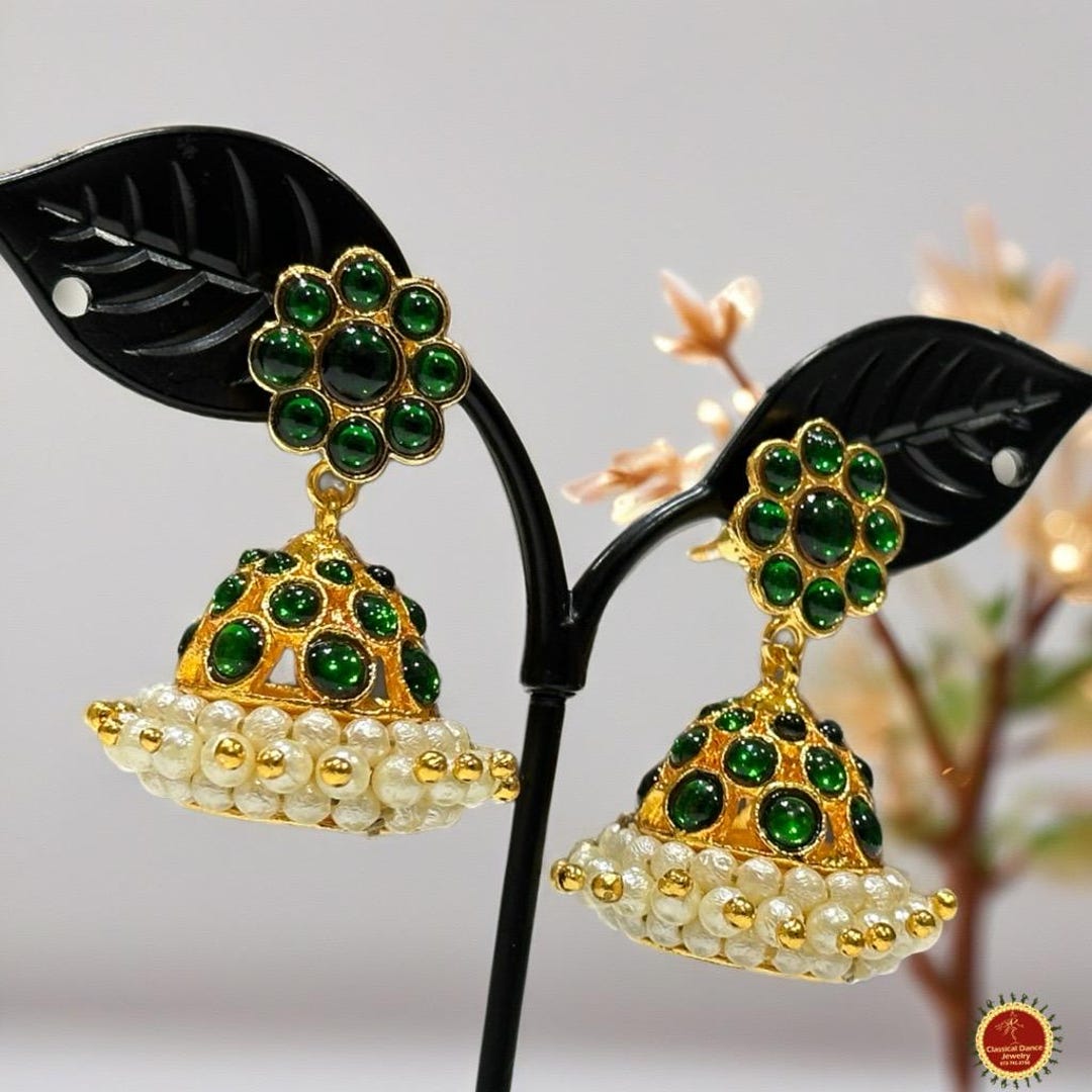 Traditional GREEN Kempu Temple Jewelry Earrings | Bharatanatyam ...