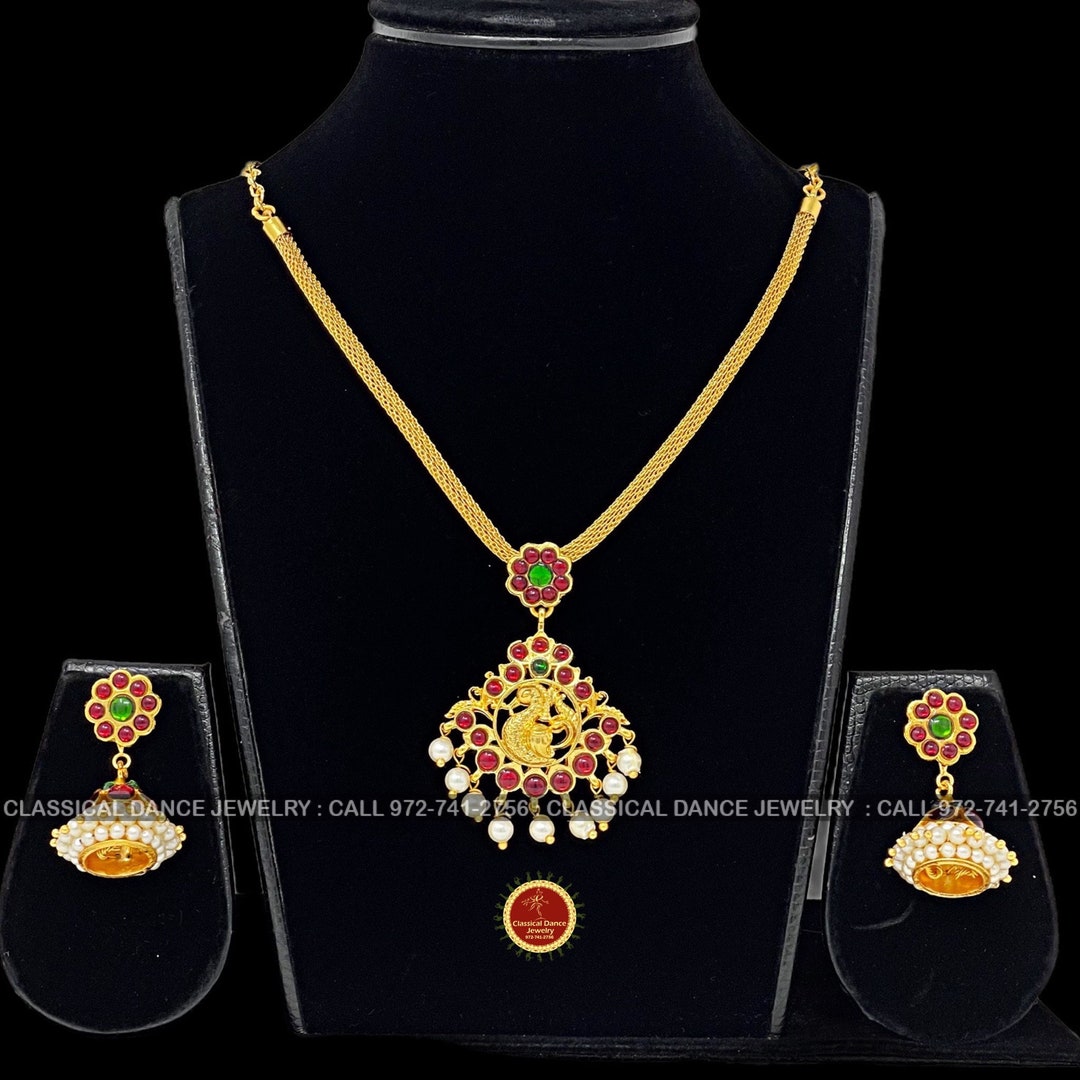 Traditional Kempu Chain Necklace Haram Pearls Temple Indian Jewelry ...