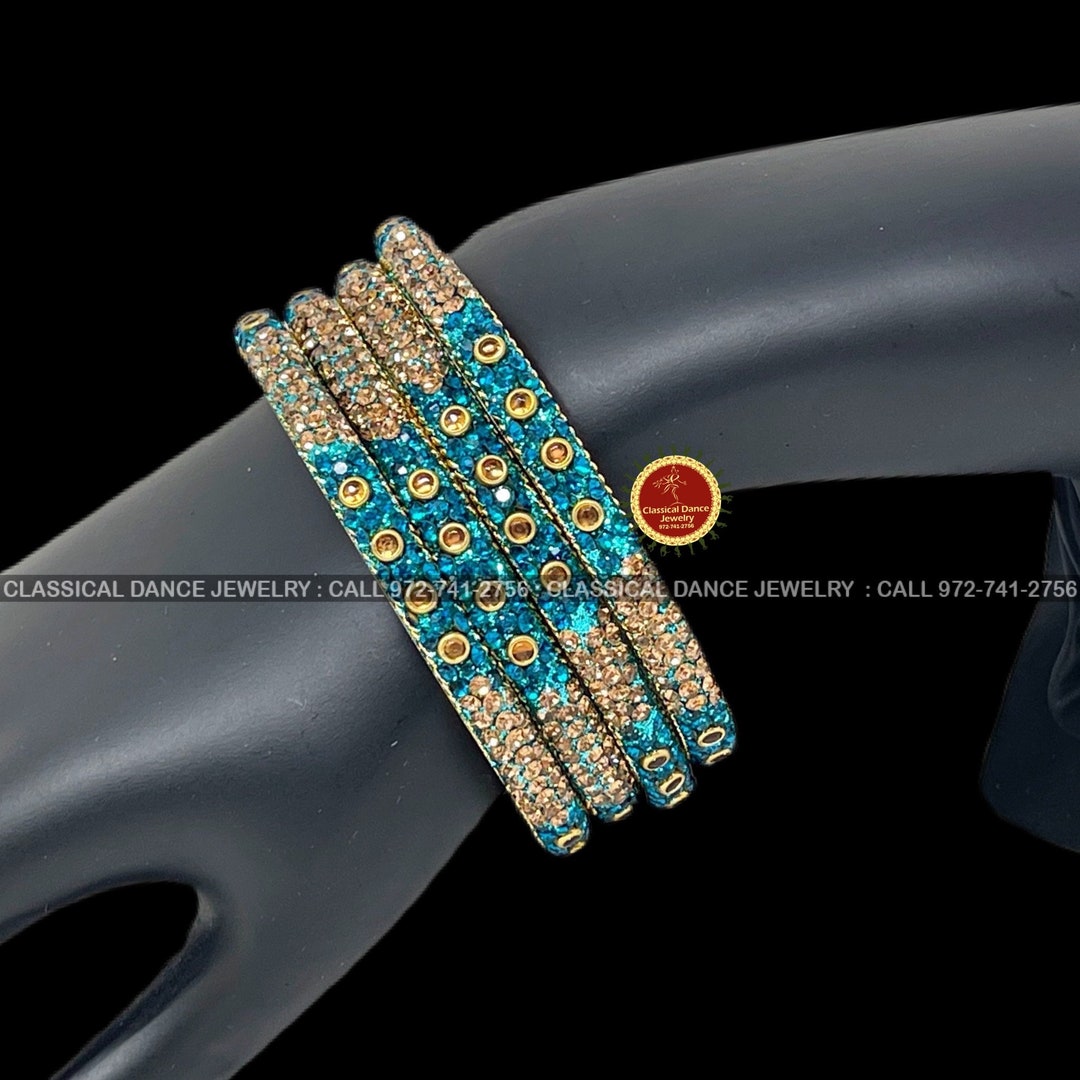 Rama Blue Stone Gold Studded Indian Jewelry Bridal Bangles Set ...