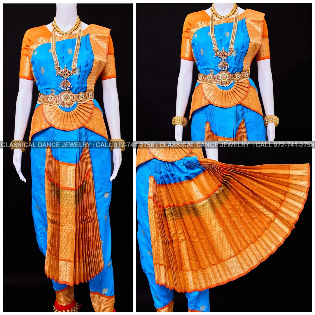 ANANDA BLUE ORANGE 40 Inch Pant Length Bharatanatyam Dance Costume ...