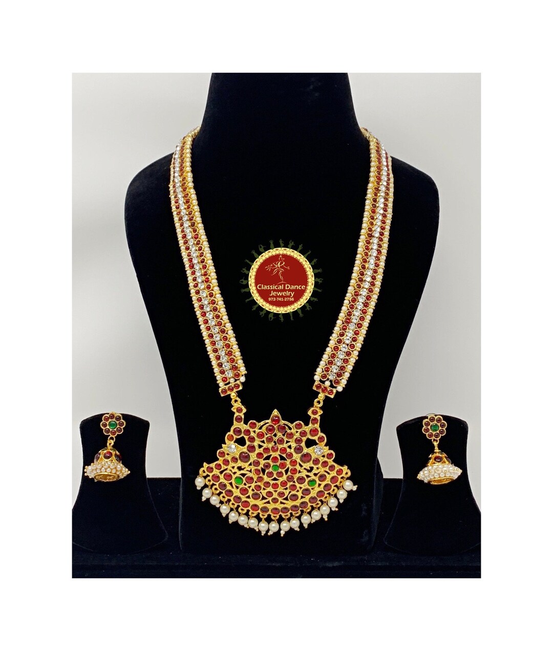 Temple Kemp Pearls Padakkam Indian Jewelry Whitestone | Mala/haram ...