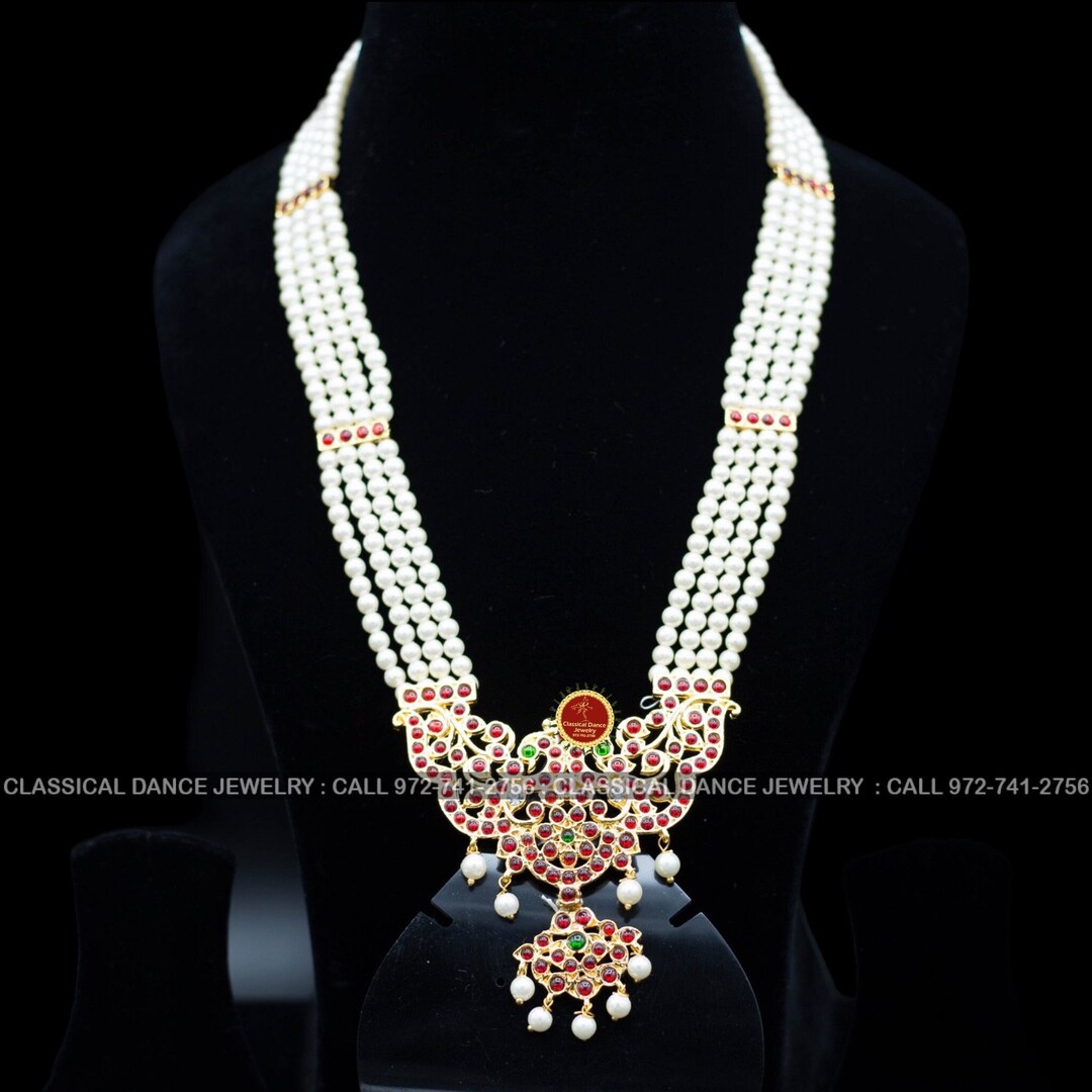 4 Lines Long Pearl Haram Indian Jewelry | Open Peacock Style ...