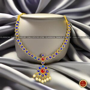 Traditional Kempu BLUE Addiga Necklace Pearls Temple Indian Jewelry ...