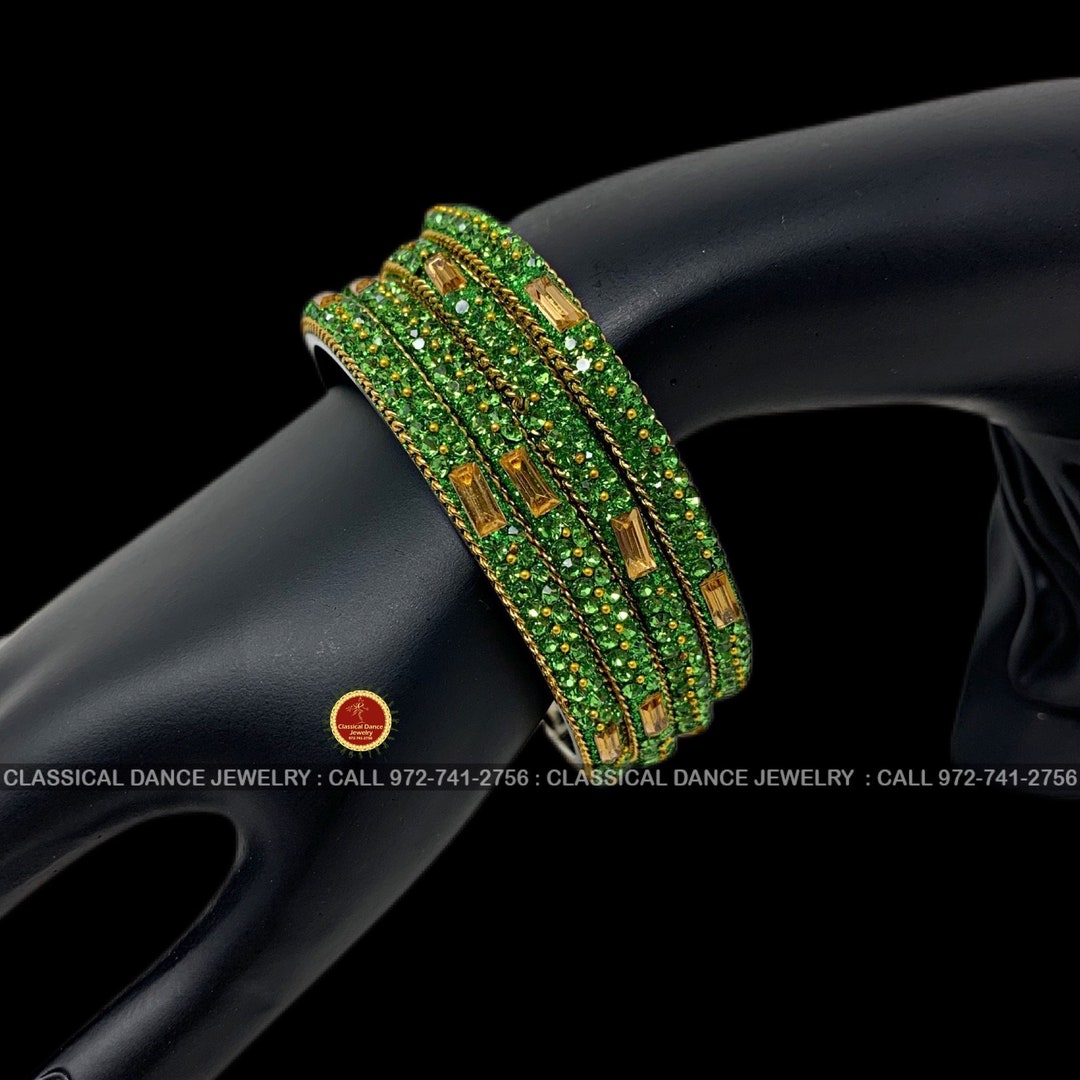Apple Green Stone Gold Studded Indian Jewelry Bridal Bangles Set ...