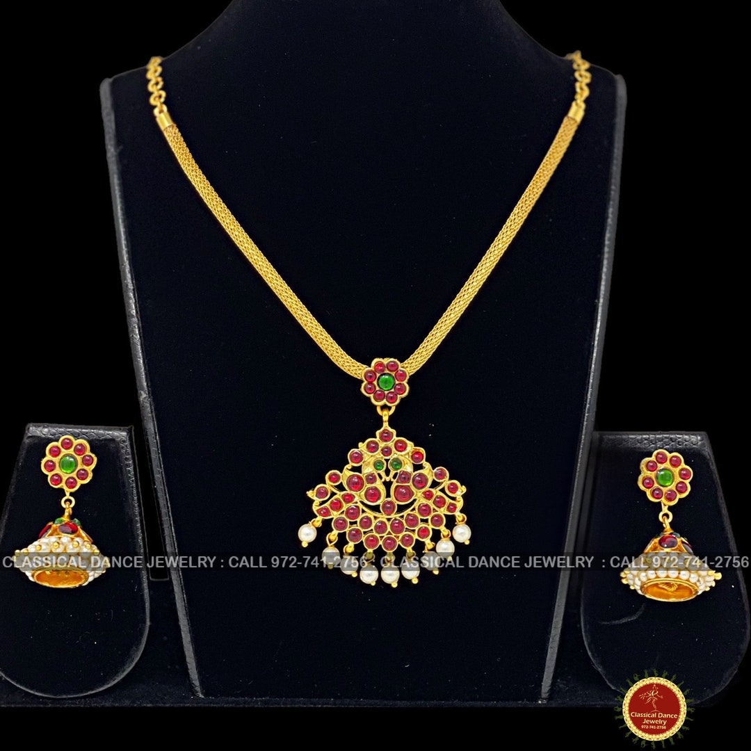 Traditional Kempu Chain Necklace Haram Pearls Temple Indian Jewelry ...
