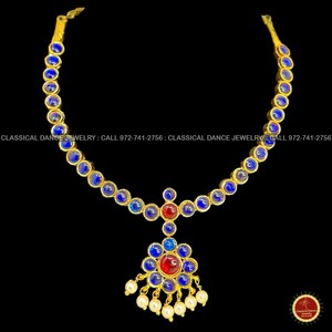 Traditional Kempu BLUE Addiga Necklace Pearls Temple Indian Jewelry ...