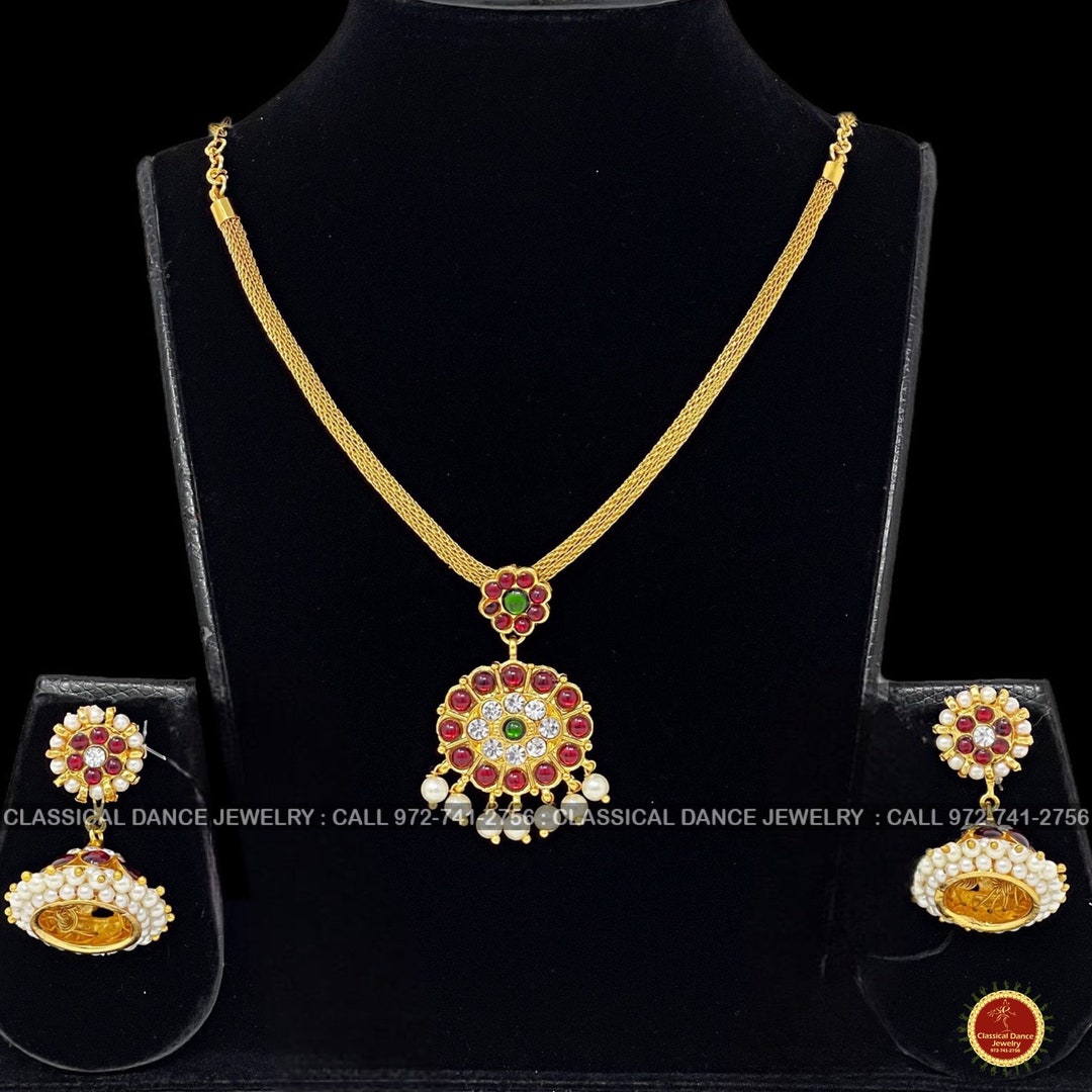 Traditional Kempu Chain Necklace Haram Pearls Temple Indian Jewelry ...