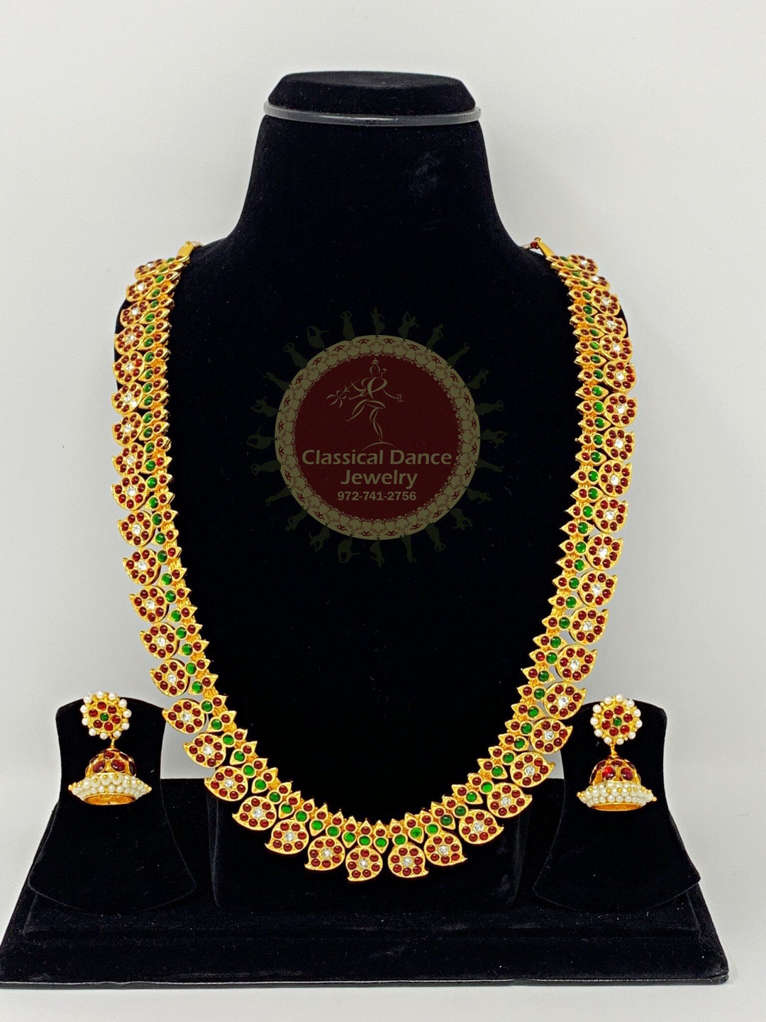 Temple Mango Haram Kemp Indian Jewelry | No Pendant | Bharatnatyam ...