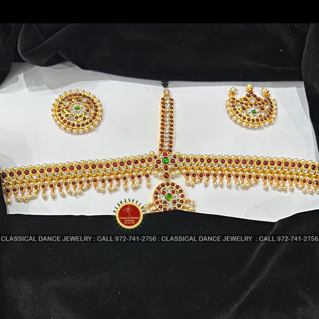 Red KEMPU MANGO WHITE Stone Temple Indian Jewelry Headset ...