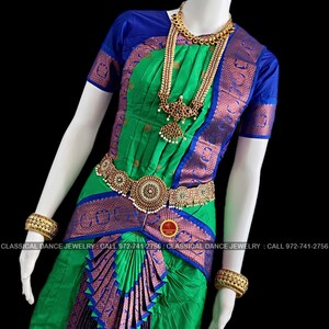 GREEN BLUE 32 Inch Pant Length Bharatanatyam Copper Zari Dance Costume ...