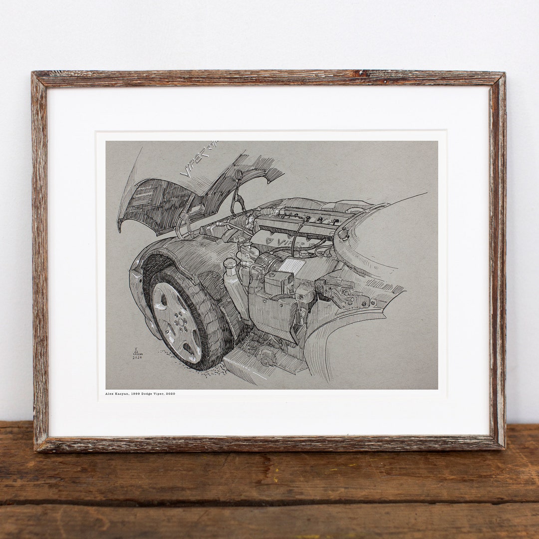 1999 Dodge Viper Engine Art Print Car Machinery Drawing Hand-drawn ...