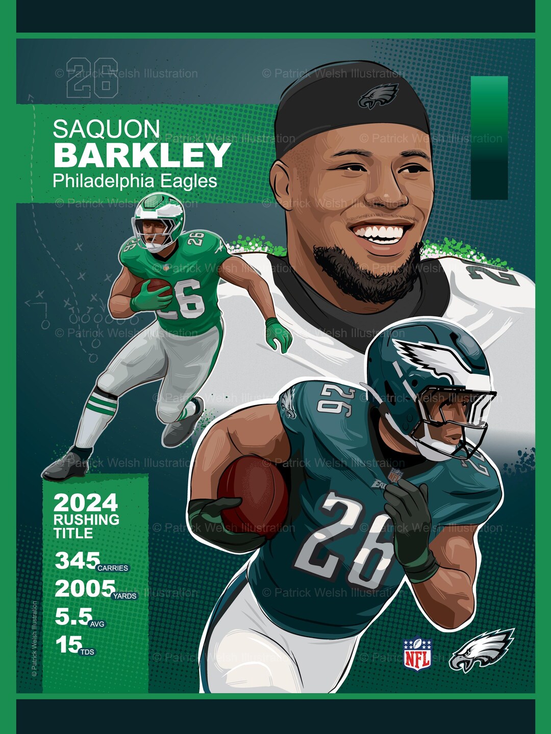 Saquon Barkley - Philadelphia Eagles - an Original Illustration Created by Patrick Welsh ...