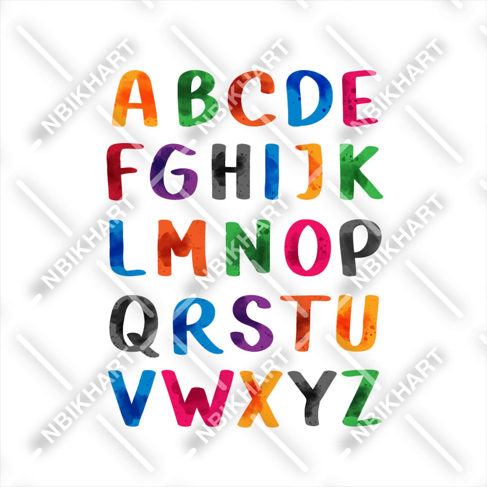 Colorful Alphabet Clipart PNG Watercolor Letters ABC - Etsy