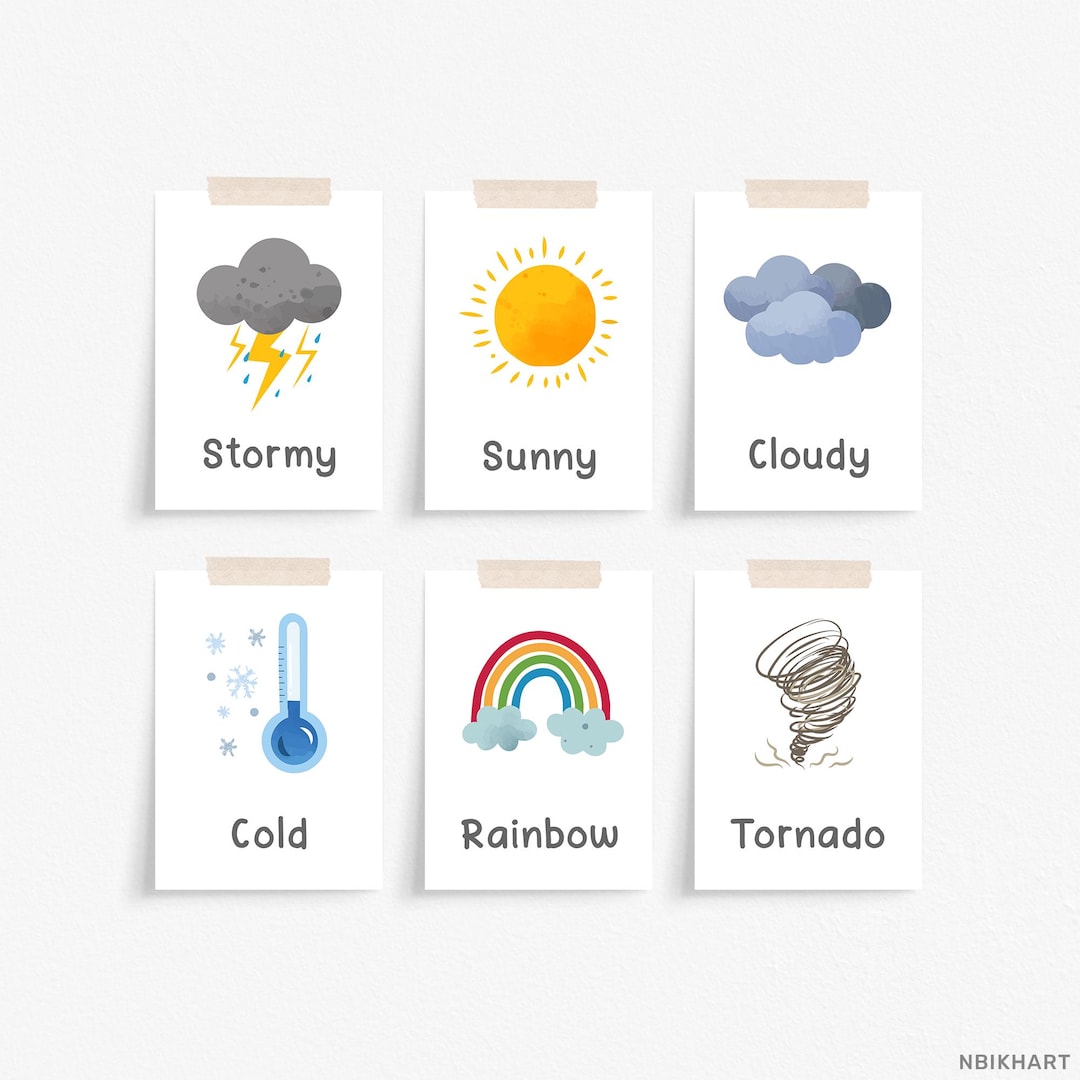 16 Colorful Weather Flashcards, Kids Educational Games, Learning Cards ...