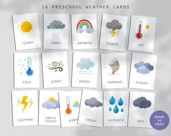 Weather Flashcards Printable - Etsy
